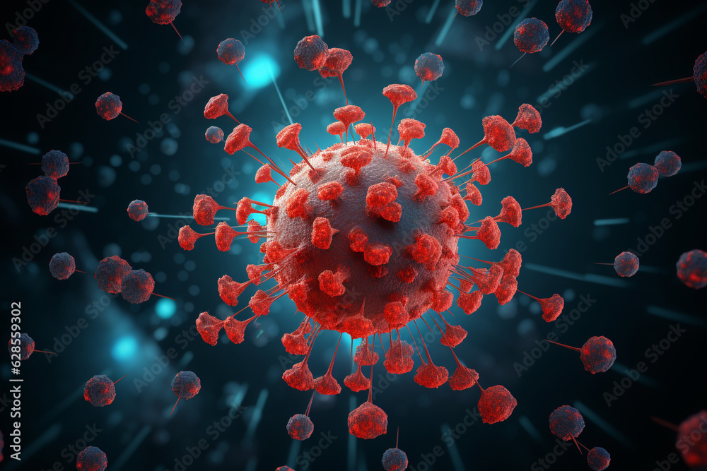 An explosive bio-virus illustration, symbolizing the rapid spread of a ...