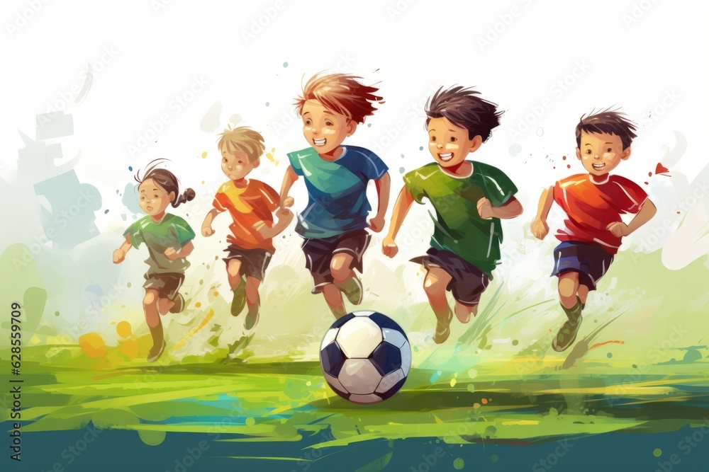 Kids soccer football - young children players match on soccer field ...