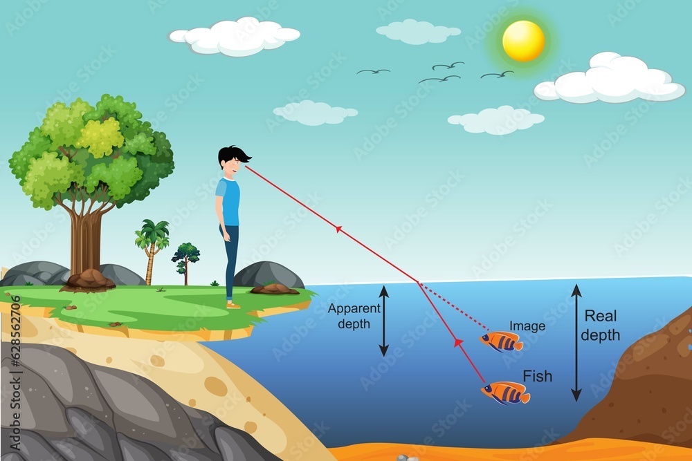 Refraction of light.Refraction When the light travels through the water ...