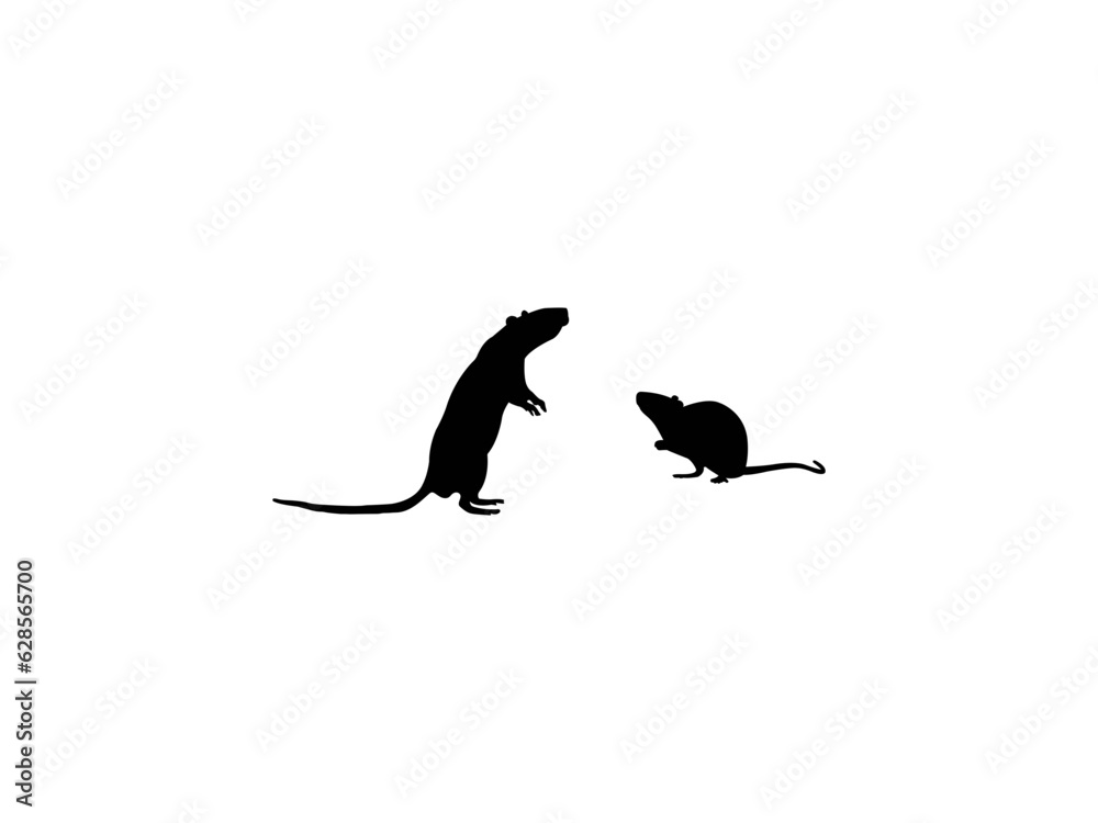 Rat and mouse silhouette vector. Black silhouettes of mouse in various ...