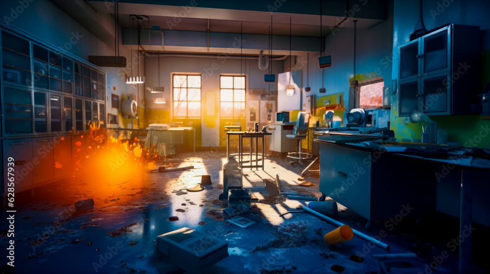 Room filled with lots of furniture and fire extinguisher Stock Photo ...