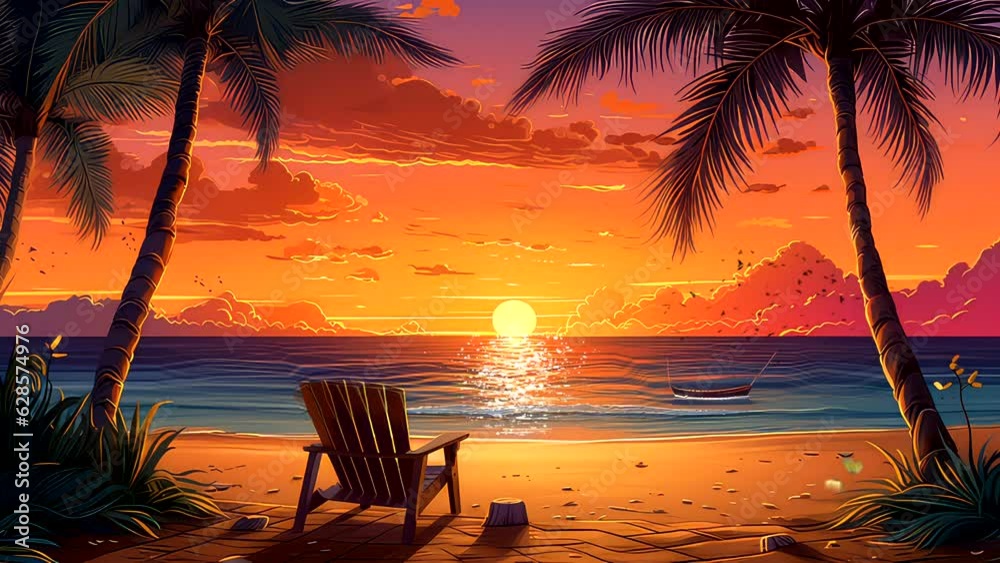 sunset video background of beautiful view sunset beach with bonfire ...