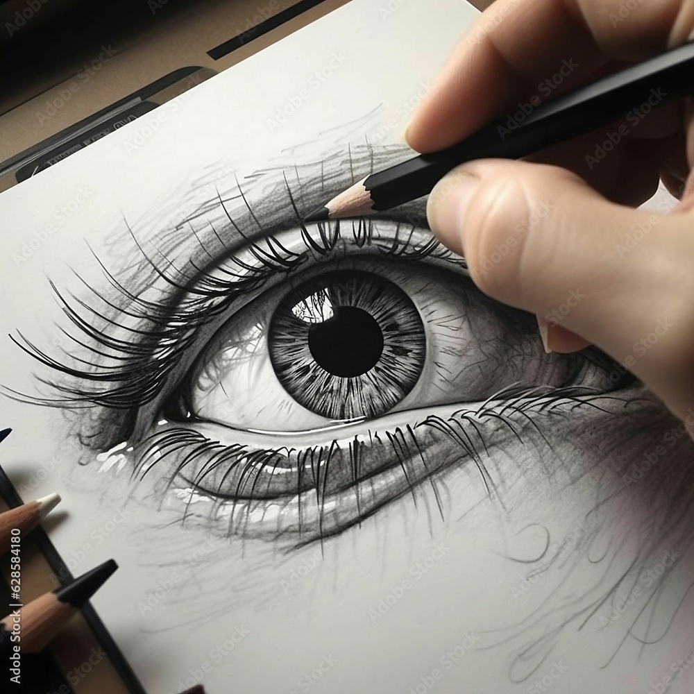 AI-generated illustration of a closeup of an artist drawing a human eye ...
