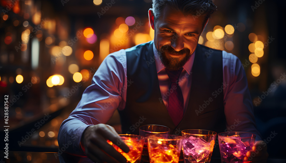 Smartly dressed bar tender serving drinks at a nightclub Stock ...