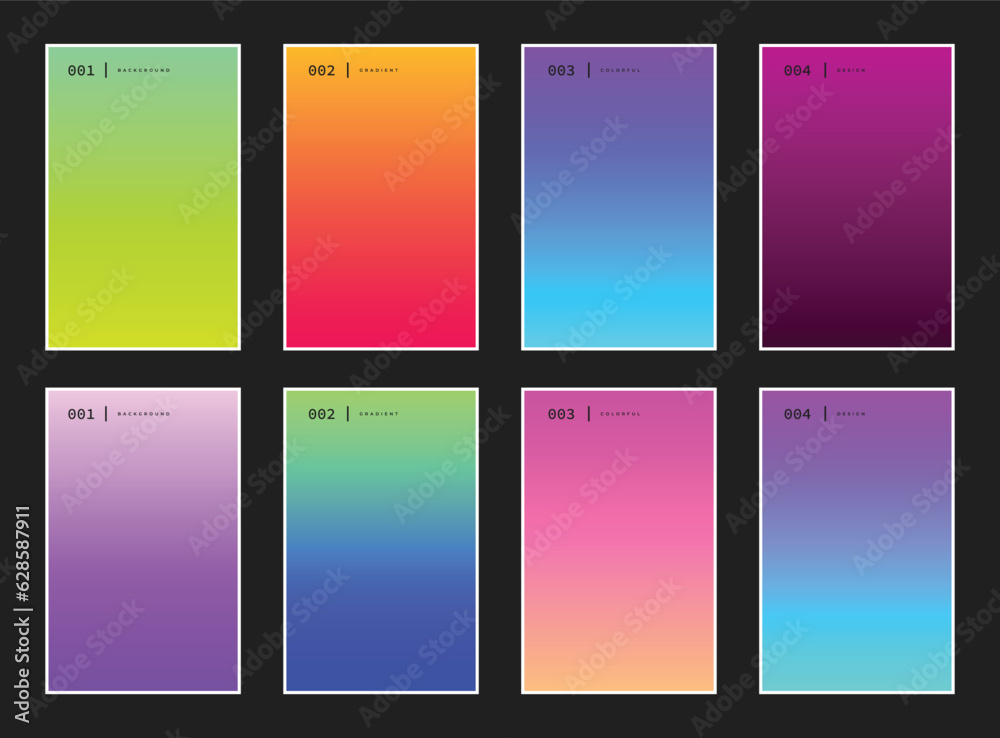 Colorful gradient screen background template copy space set. Smooth ...