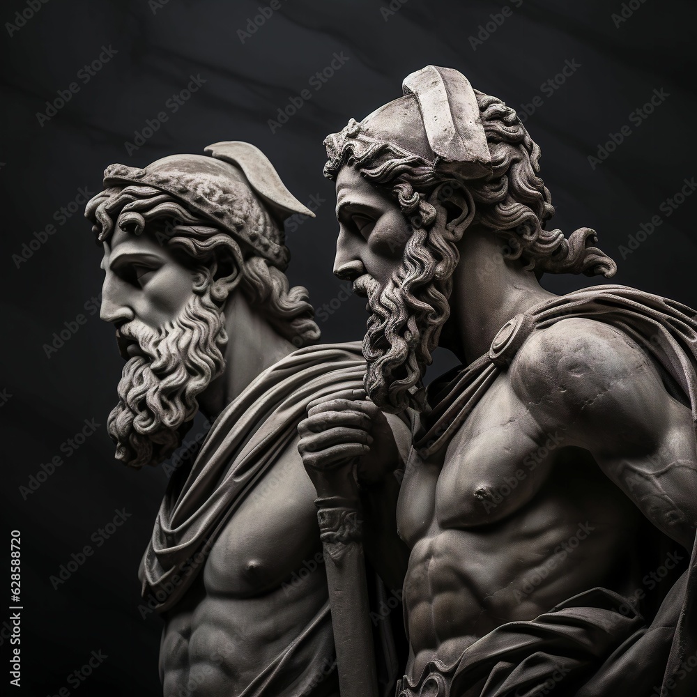 AI generated illustration of Two ancient Roman Gods statues standing ...