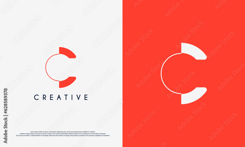 Abstract Initial Letter C Logo. Orange Circular Line Style isolated on ...
