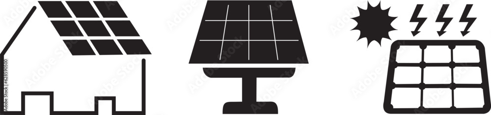 Iconos de panel solar. Símbolos de energía sostenible, renovable y ...