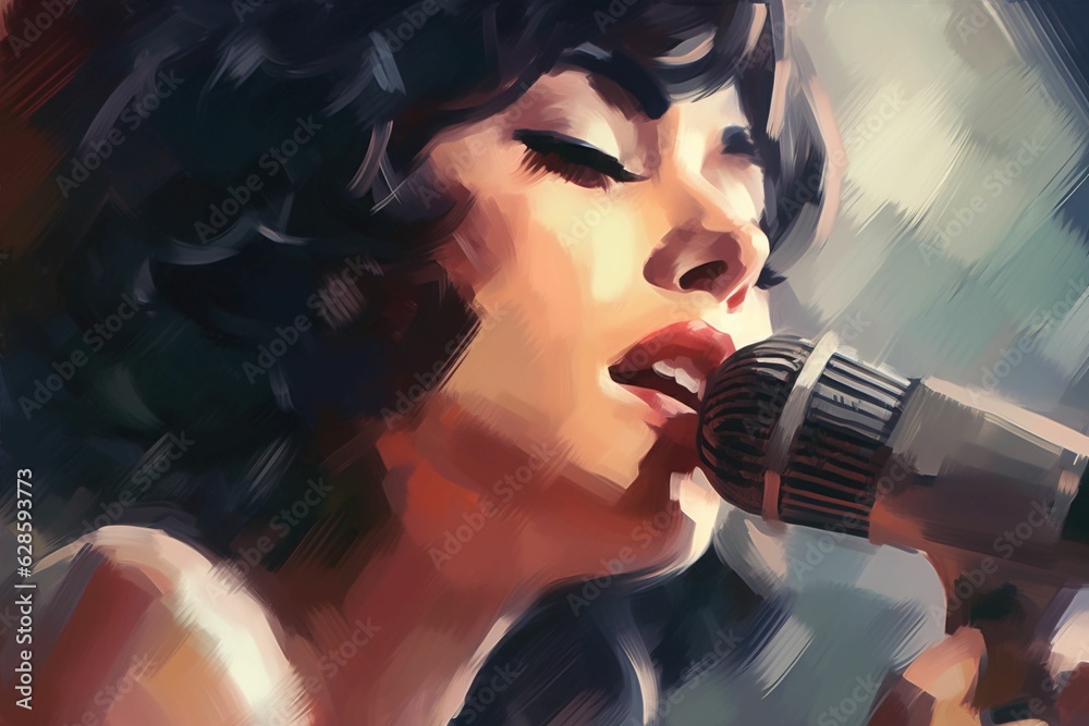 AI generated illustration of a vibrant portrait of a female singer in ...