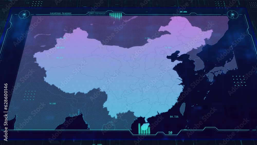 Technology style China map with particles and HUD&UI animation. Stock ...