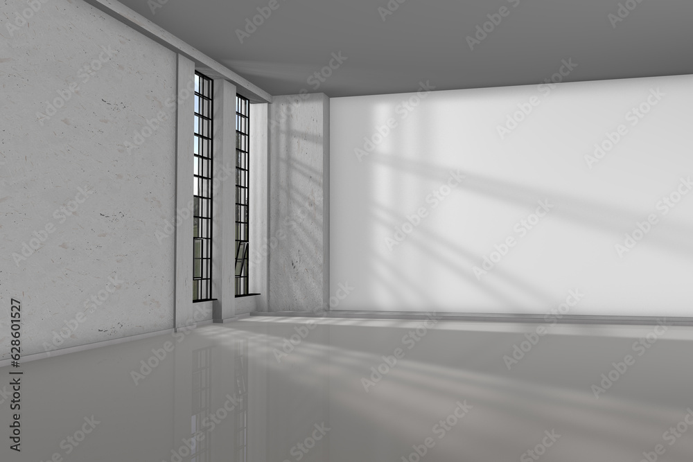 An elegant empty room in the style of a luxurious loft with white walls ...