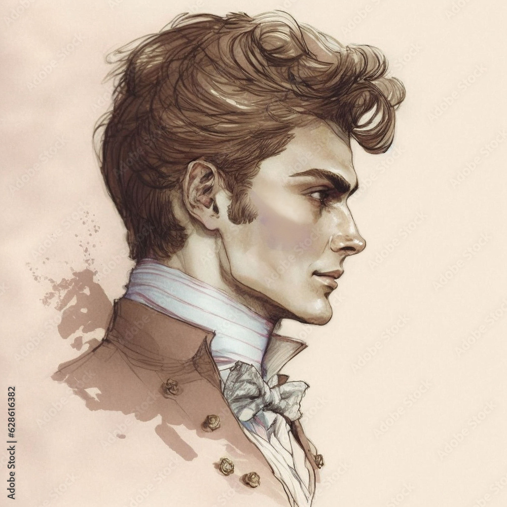 Handsome man from the Victorian era, book cover or avatar person ...