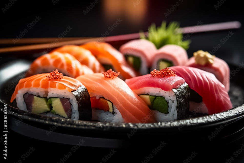 3D Mocking up model of delicious Japanese food with sushi. Assorted ...