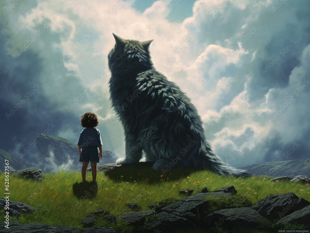 An enchanting AI-generated illustration of a young girl and her giant ...