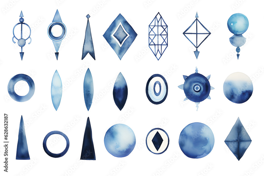watercolor icon set of esoteric glyphs, pictograms and symbols.symbol ...