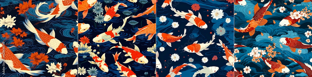 2D seamless Japanese style fish pattern Simple and minimalist design ...