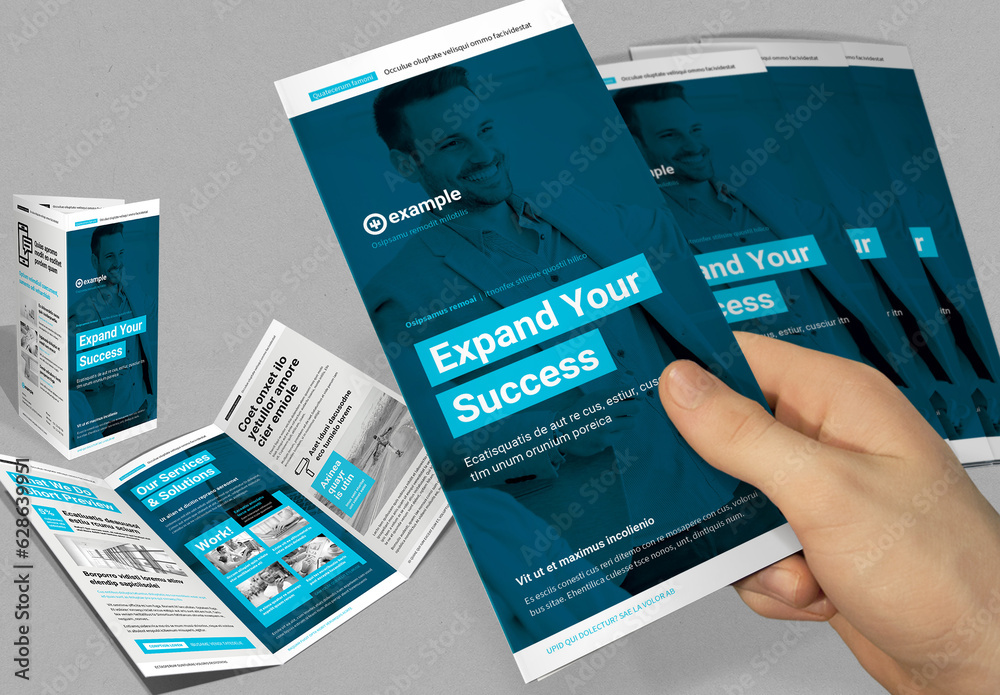 Marketing Tri-fold Printable Template with Blue and Cyan Elements Stock ...