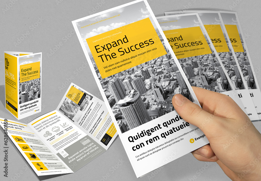 Advertising Tri-fold Brochure Layout in Beige with Yellow Elements ...