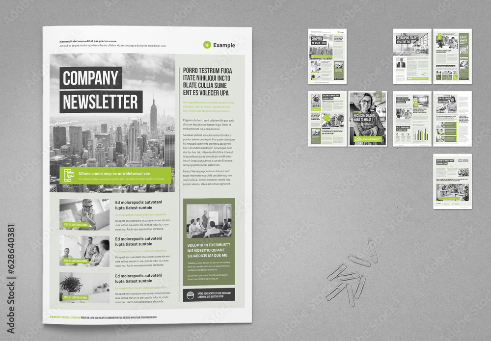 Corporate Newsletter Template in Pale Colors with Green Elements and ...
