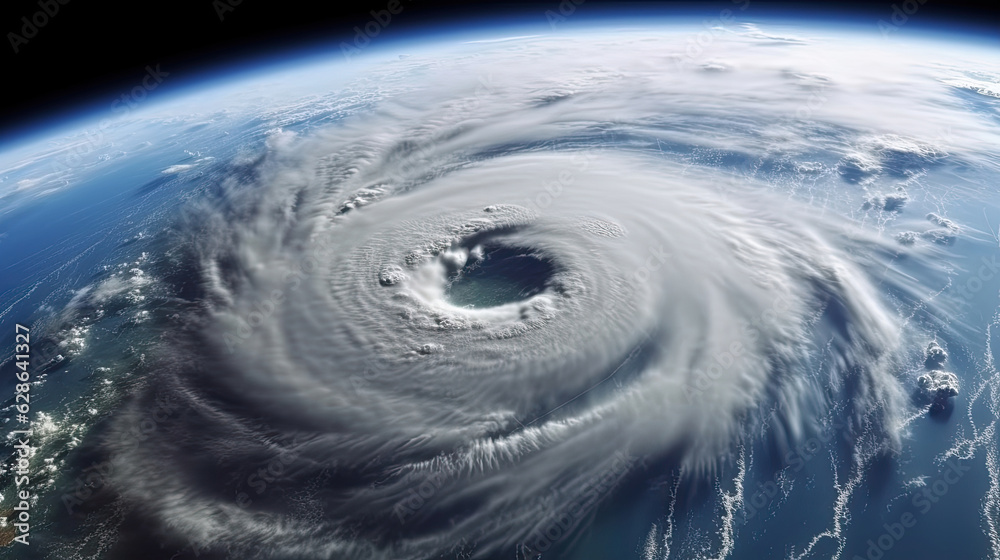 Hurricane from space. Satellite view. Super typhoon over the ocean. The ...
