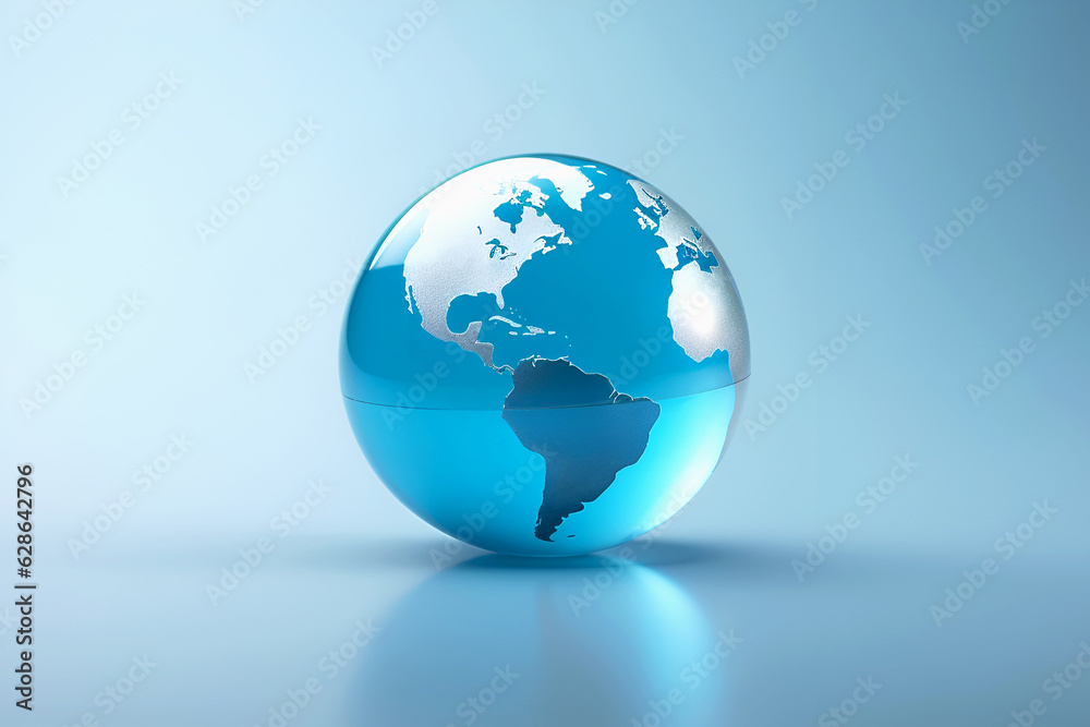 Transparent glass blue globe on light background. Education concept ...
