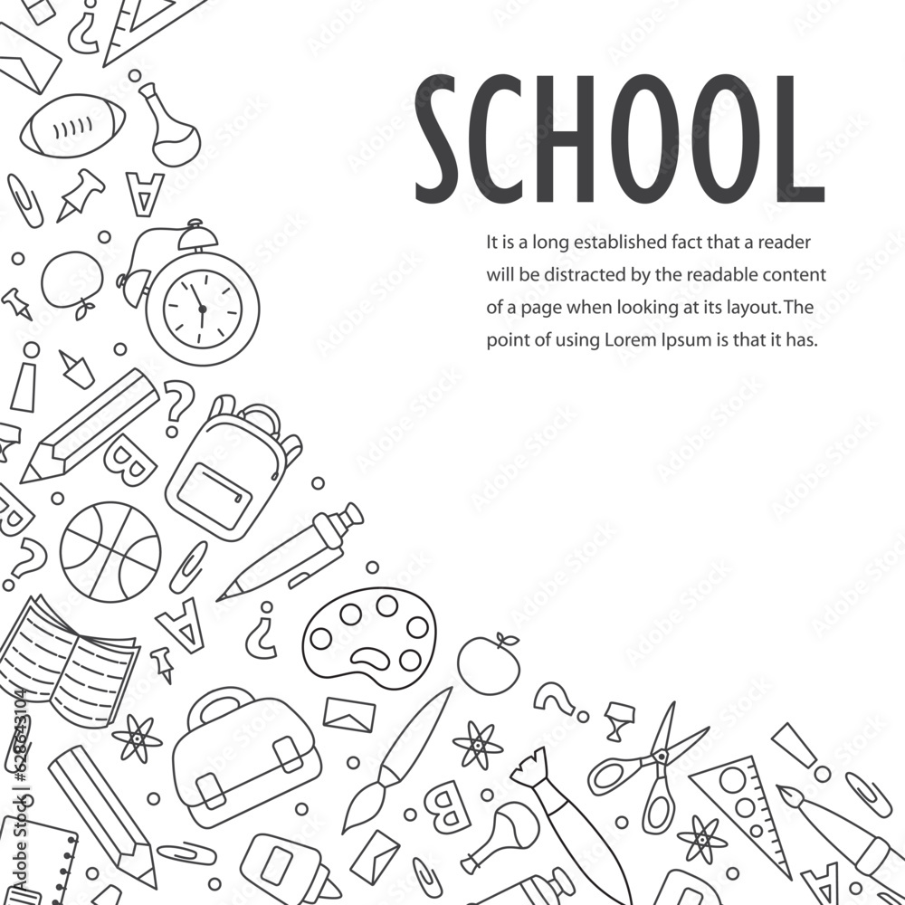 Doodle school icon.Hand drawn stadying education.School supplies and ...