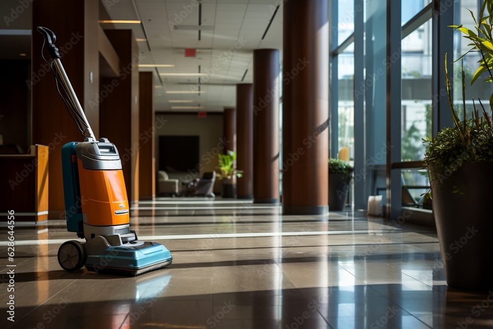 Spotless Office Lobby with Cleaning Machine. AI Stock Photo | Adobe Stock
