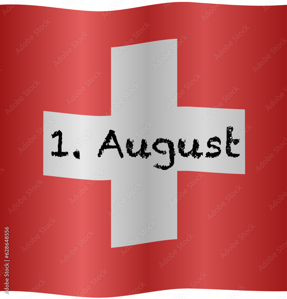 Waving Swiss flag at August 1st the independence day of Switzerland ...