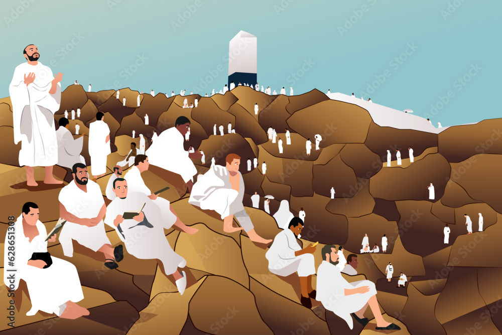 Muslim Pilgrims Praying at Kaaba in Mecca Vector Illustration Stock ...