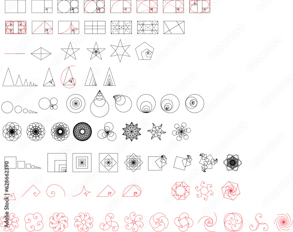 Vecteur Stock Big Golden ratio elements set - visualization of ...