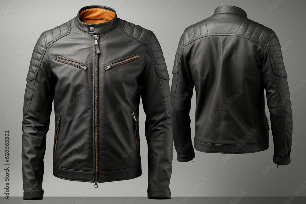 Ilustrace „Blank leather jacket mock up, front, and back view, isolated ...
