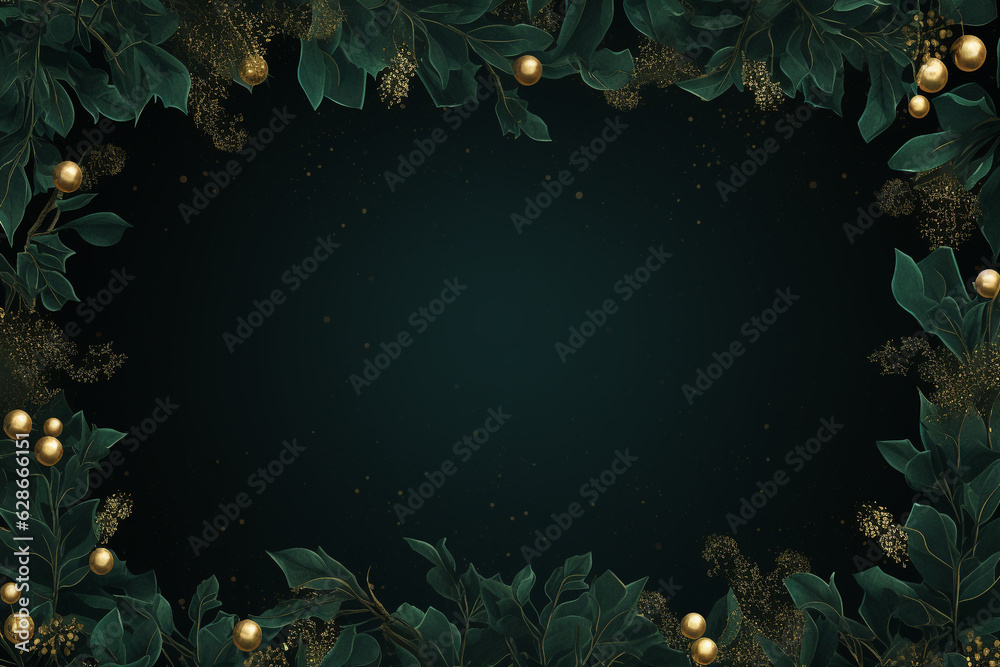 Dark Green christmas background with mistletoes frame Stock Photo ...