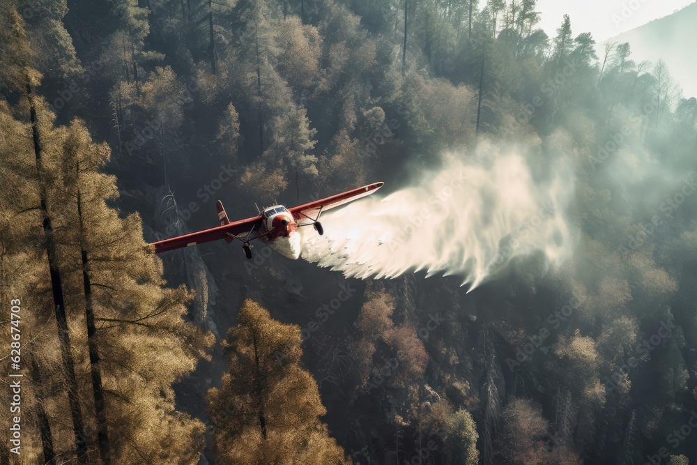 Rescue firefighting aircraft extinguishes forest fire by dumping water ...