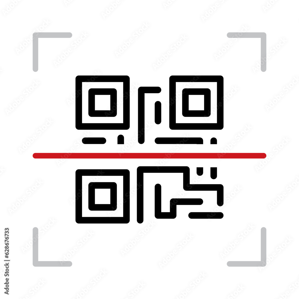 Black single scanning qr code with red laser icon, simple business flat ...