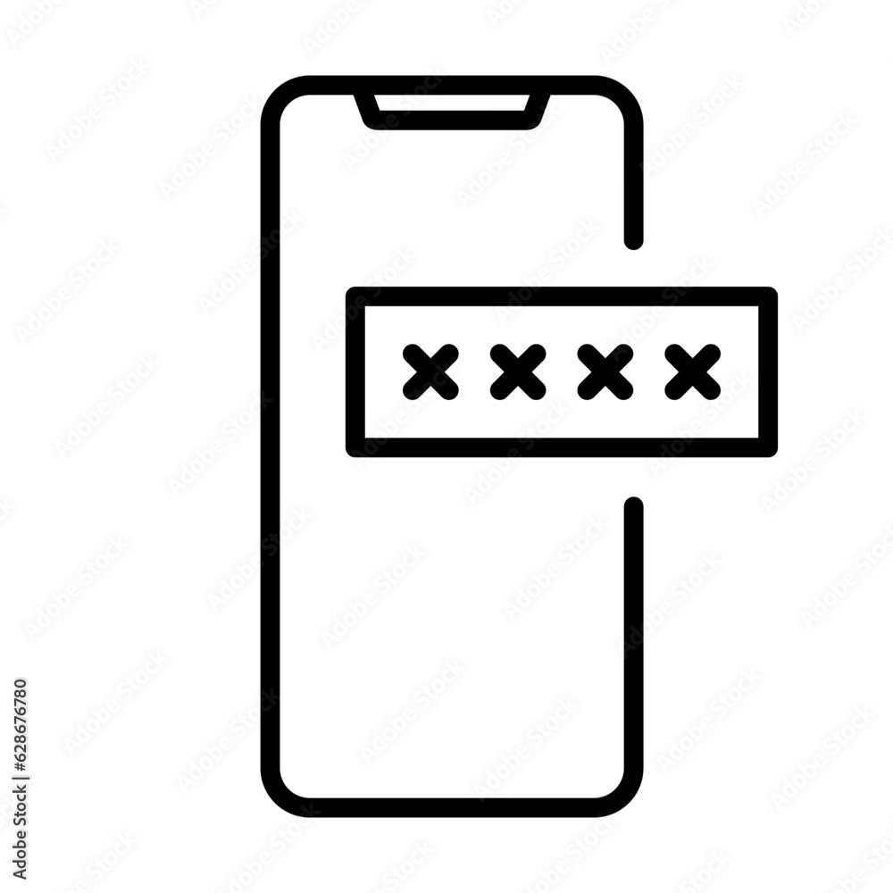 Black single phone with encrypted password line icon, multi factor ...
