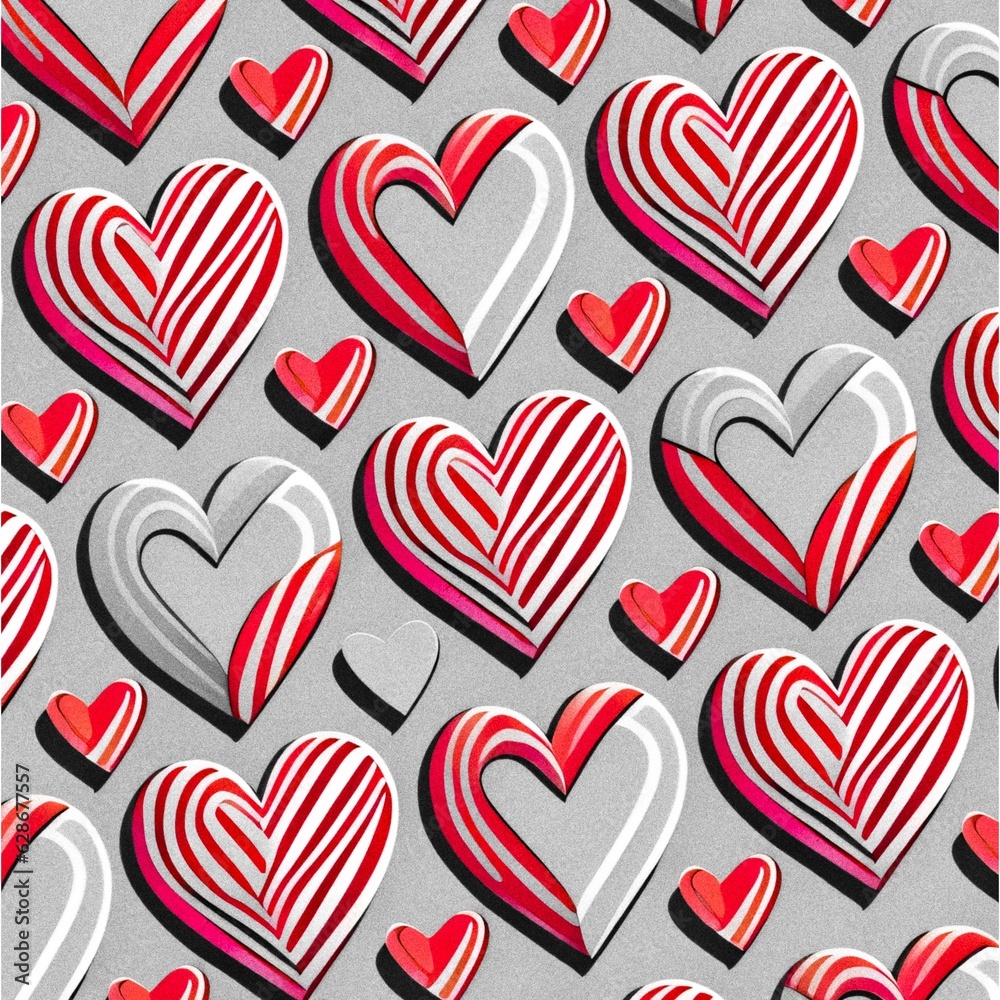 AI generated pattern of red hearts against grey background. JPEG and ...