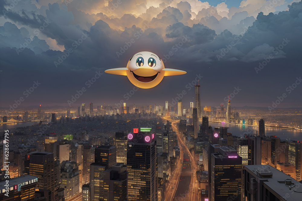 Smiley face airplane flying over the city (Smile Day Concept) Stock ...