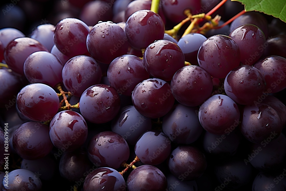 Ripe red grape. Pink bunch with leaves Created using generative AI ...