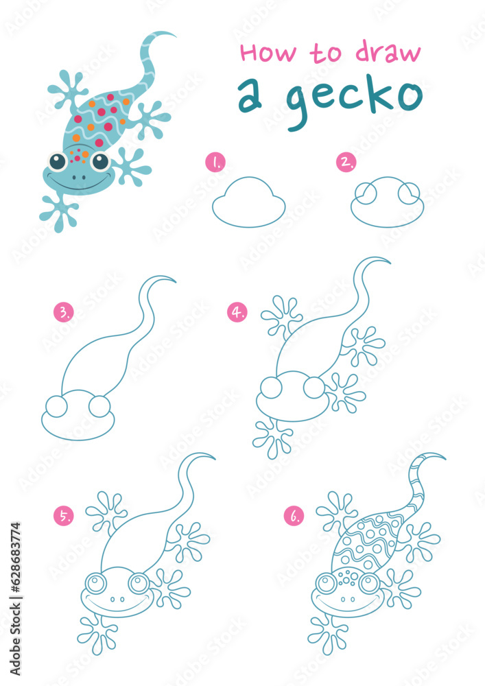 How to draw a gecko vector illustration. Draw a lizard step by step ...