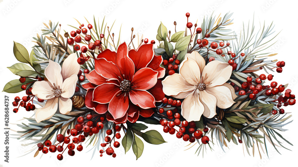 colorful christmas floral arrangement in watercolor clipart design ...