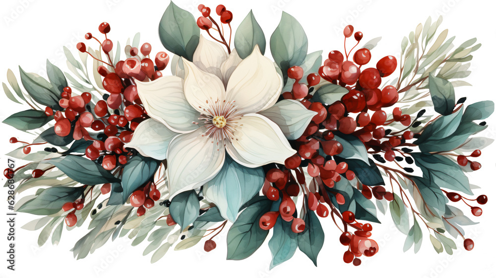 colorful christmas floral arrangement in watercolor clipart design ...