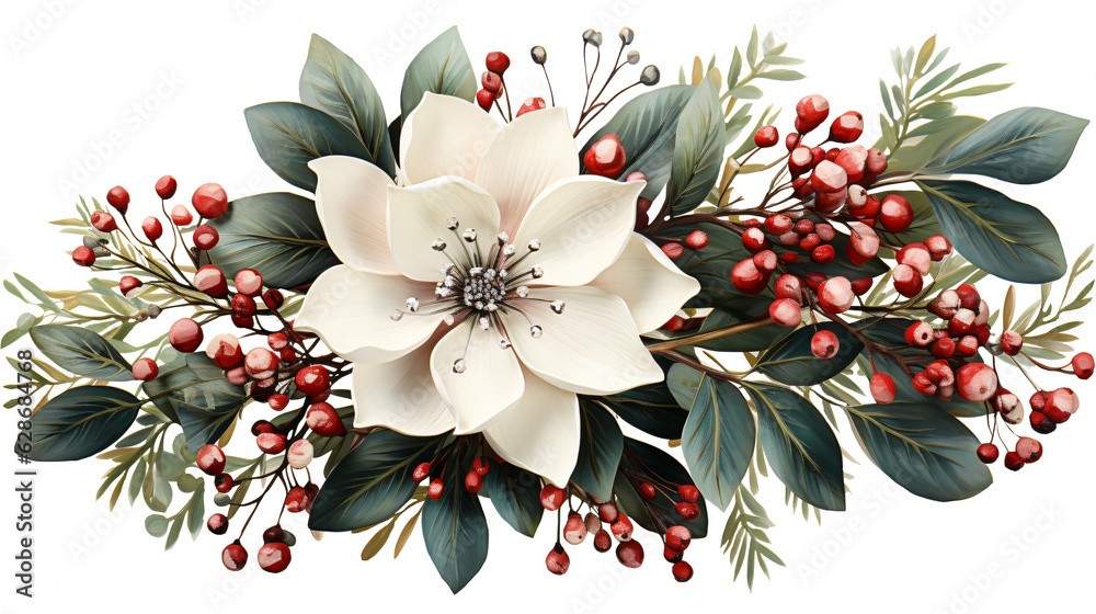 colorful christmas floral arrangement in watercolor clipart design ...
