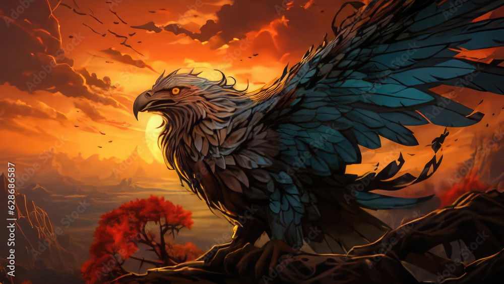 Serious illustration animation apocalyptic-theme showcases a giant hawk ...