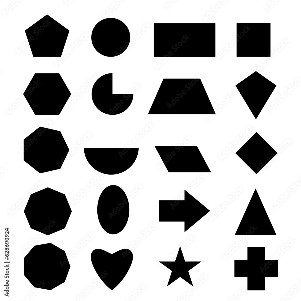 2D basic shapes collection, silhouettes isolated on plain white ...