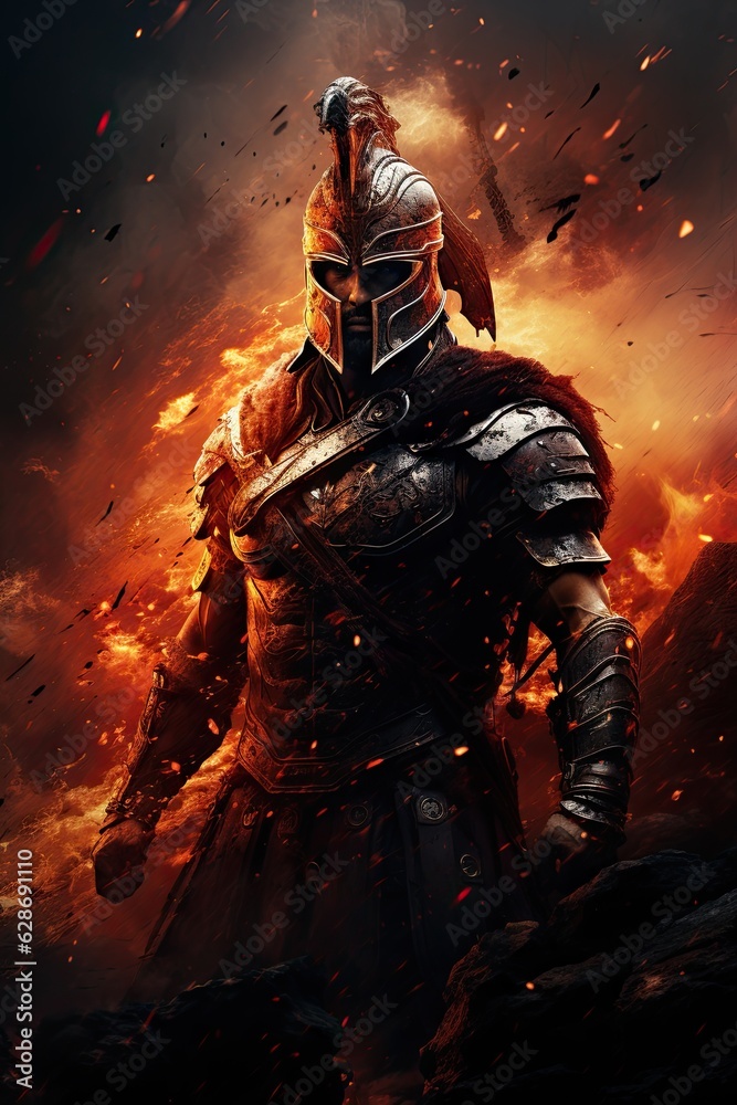 spartainian warrior - roman soldier in his armor with red cape and ...