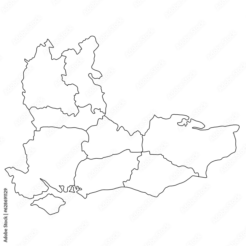 South East England ceremonial counties blank map. High detailed ...
