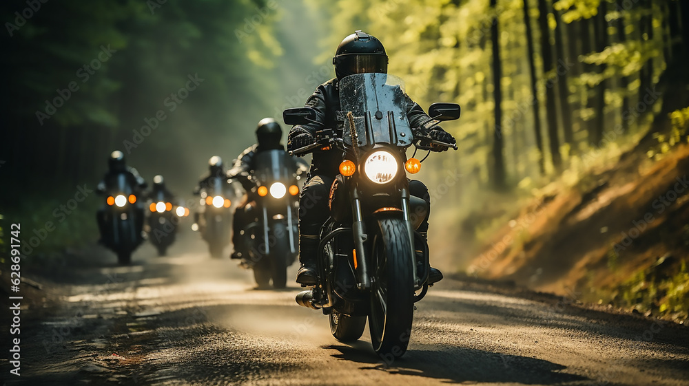 motorcycle riders ride together group of friends on road on motorcycle ...