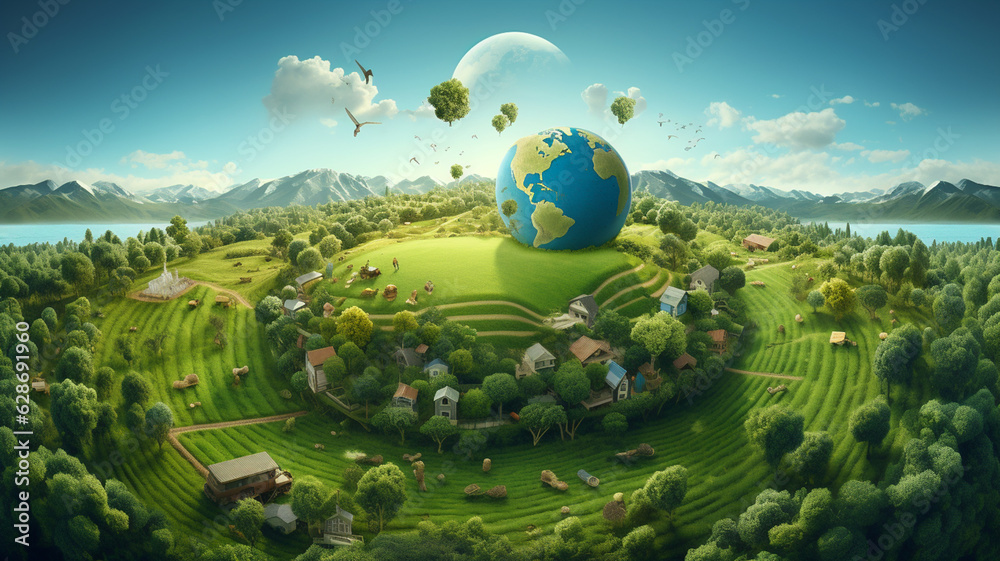 World farming and agriculture day, illustration concept of sustainable ...