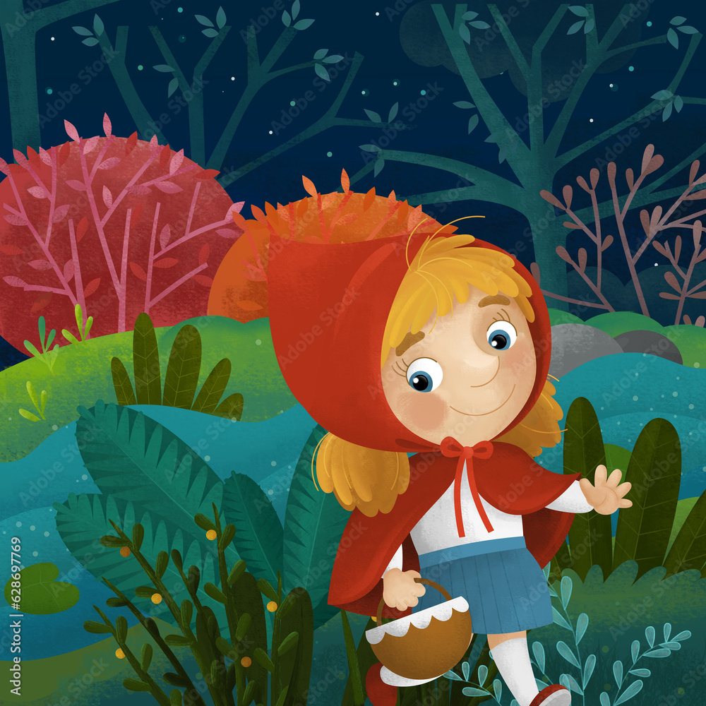 cartoon scene with young girl princess in the wild forest illustration ...