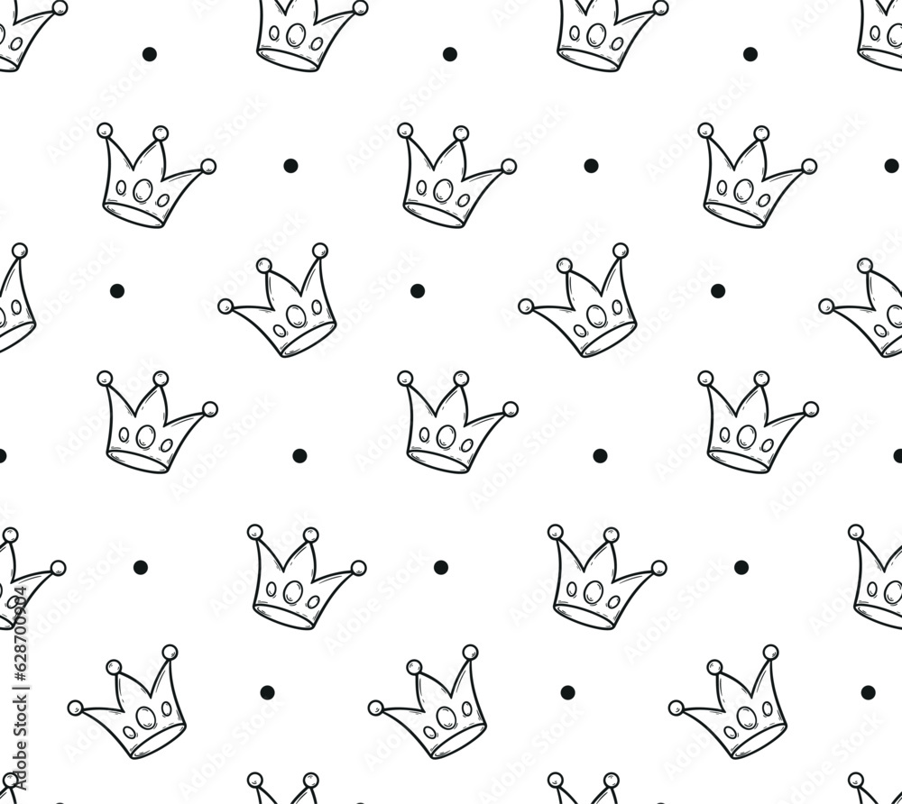 Crown seamless pattern. Repeating royal texture. Black on white ...